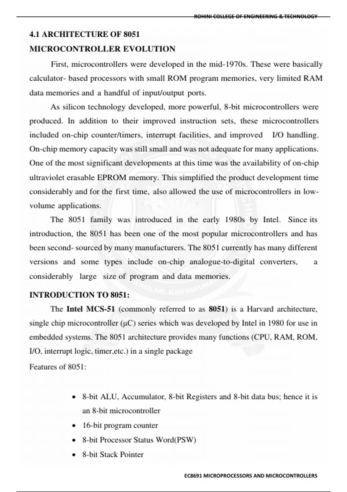 Summary Architecture of 8051 microcontroller - EE3404 - Stuvia US
