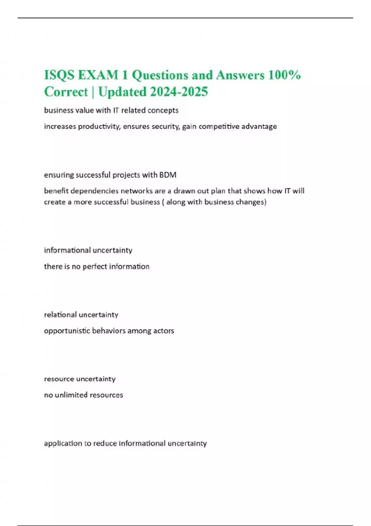ISQS EXAM 1 Questions and Answers 100% Correct | Updated - ISQS - Stuvia US