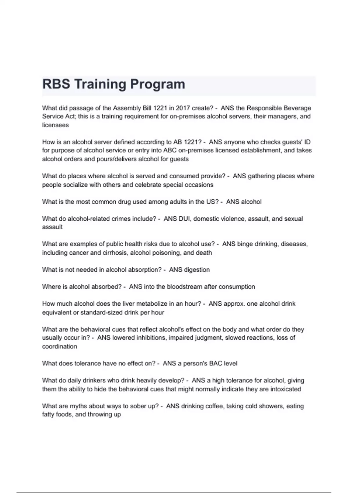 RBS Training Program Exam Questions and Answers 2024/2025( A+ GRADED ...