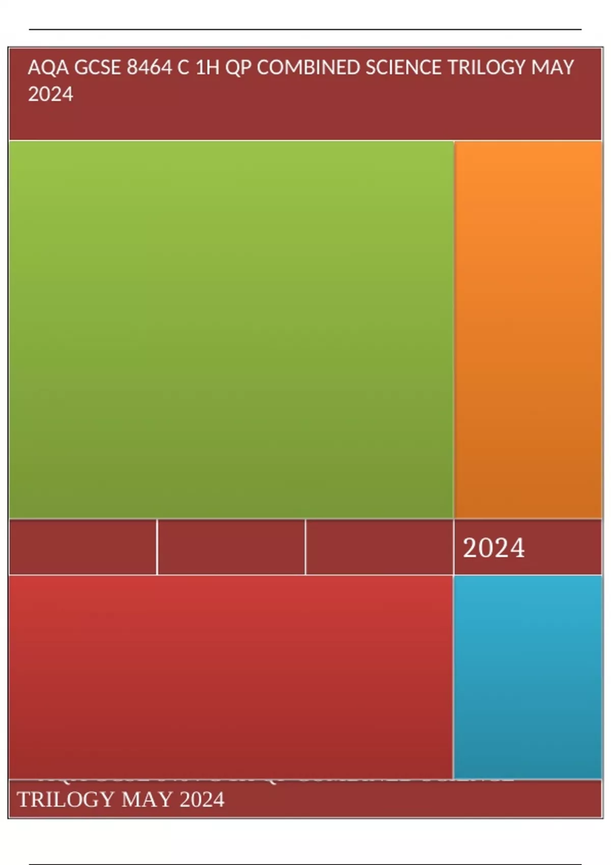 AQA GCSE COMBINED SCIENCE: TRILOGY 8464/C/1H Higher Tier Chemistry Paper 1H May 2024 Questions ...