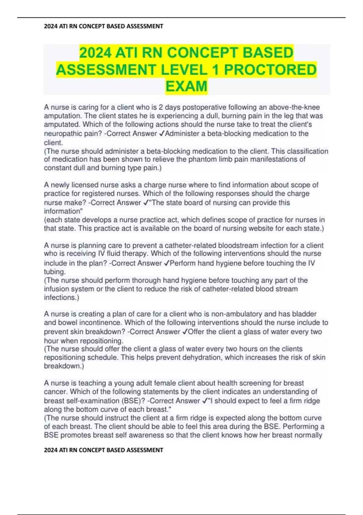 2024 ATI RN CONCEPT BASED ASSESSMENT LEVEL 1 PROCTORED EXAM - ATI RN ...