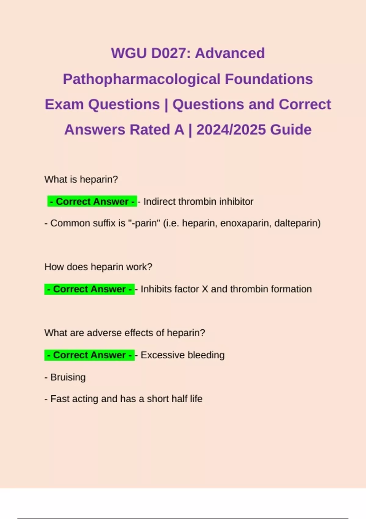 WGU D027 Advanced Pathopharmacological Foundations Exam Questions ...
