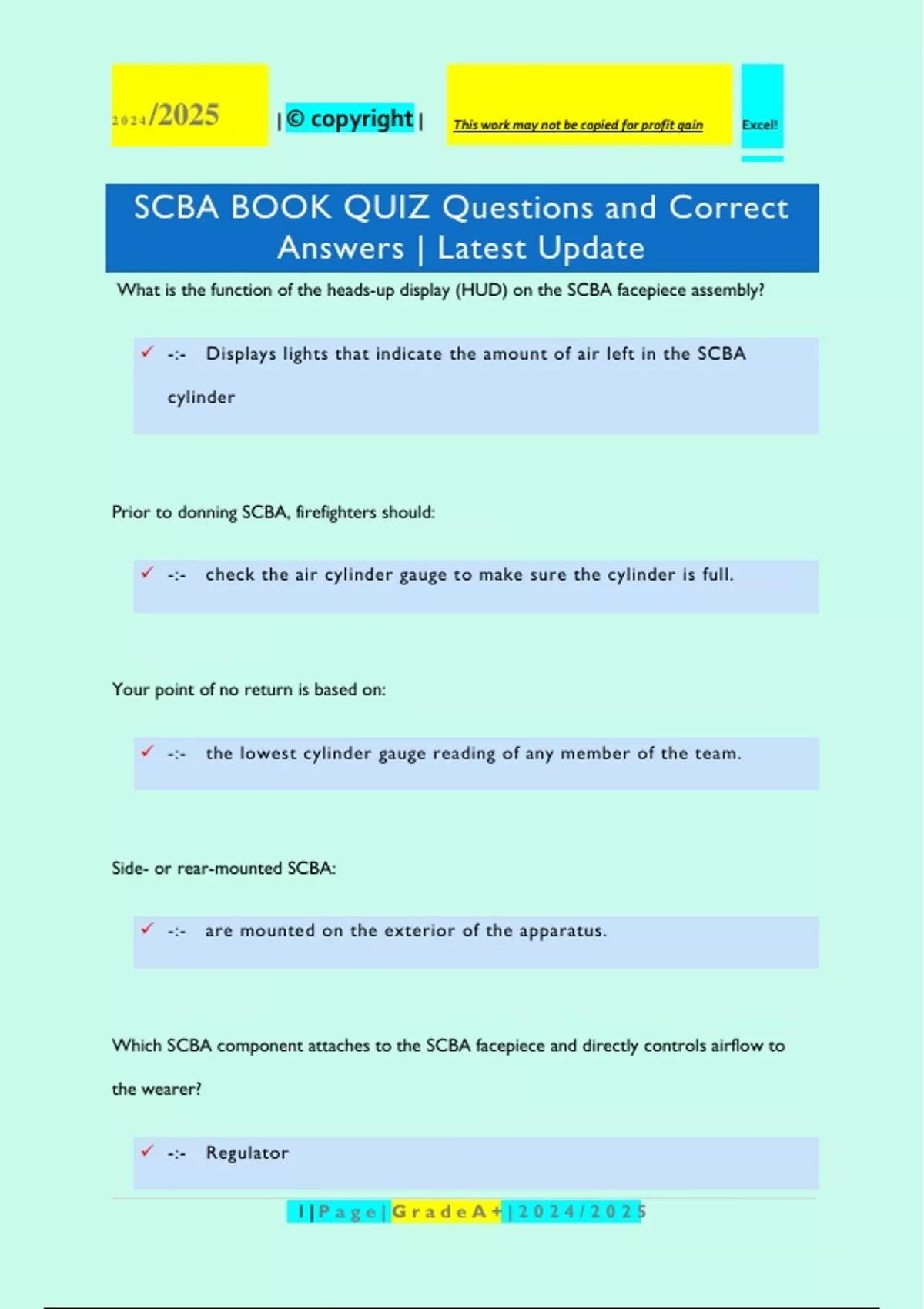 SCBA BOOK QUIZ Questions and Correct Answers | Latest Update - SCBA ...
