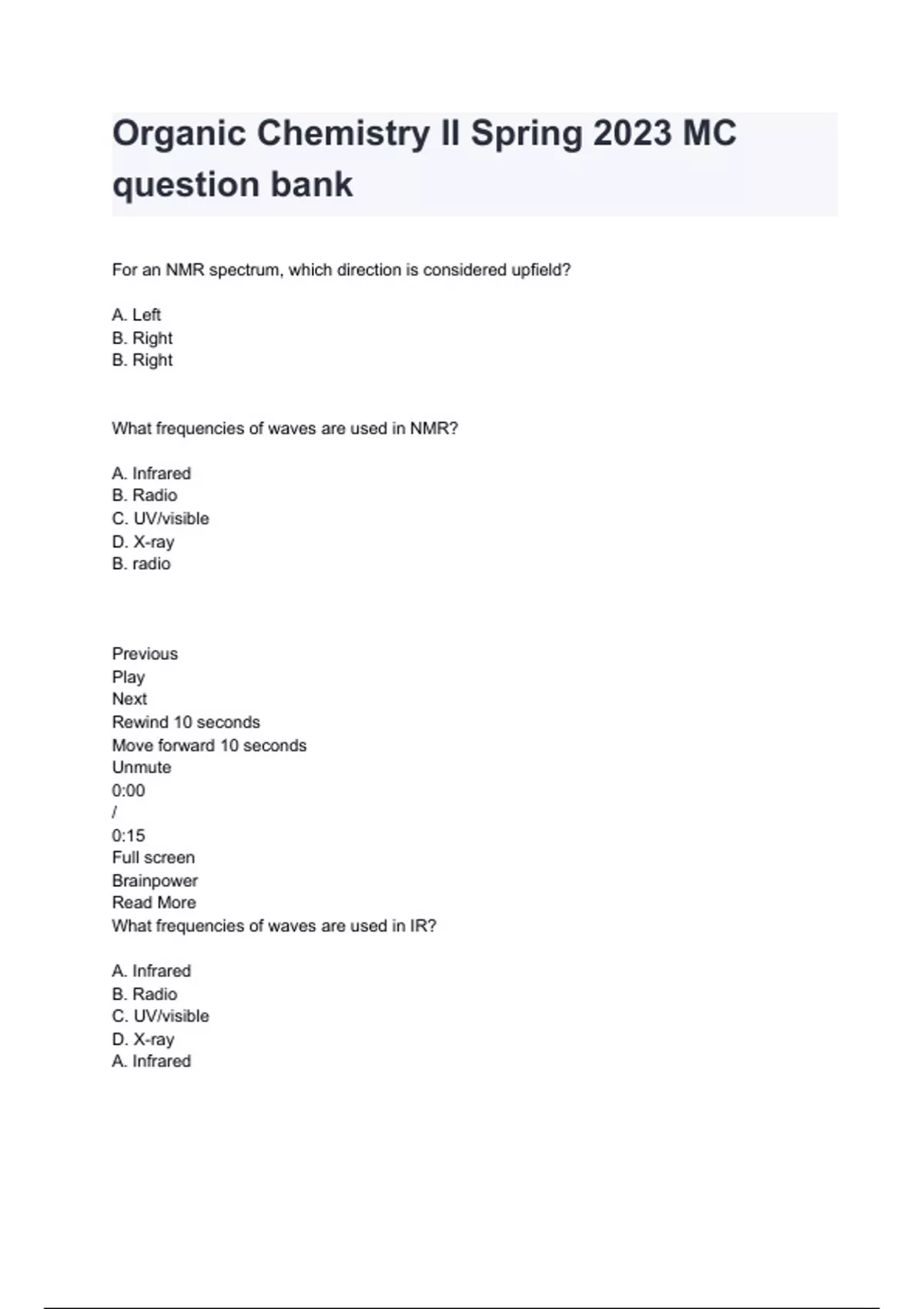 Organic Chemistry II Spring 2024 MC question bank 4th Edition by David ...