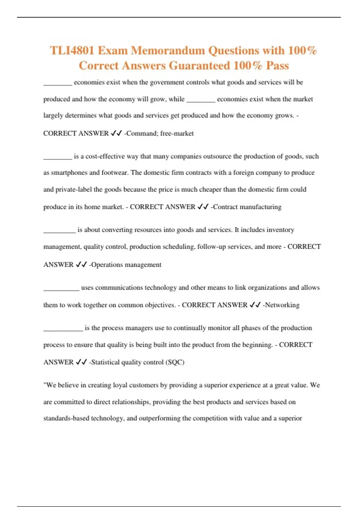 Exam Memorandum Questions with 100% Correct Answers Guaranteed 100% ...
