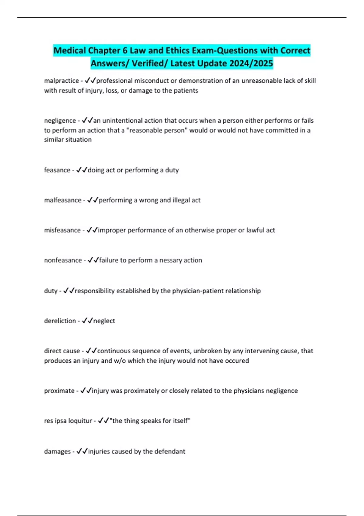 Medical Chapter 6 Law and Ethics Exam-Questions with Correct Answers ...