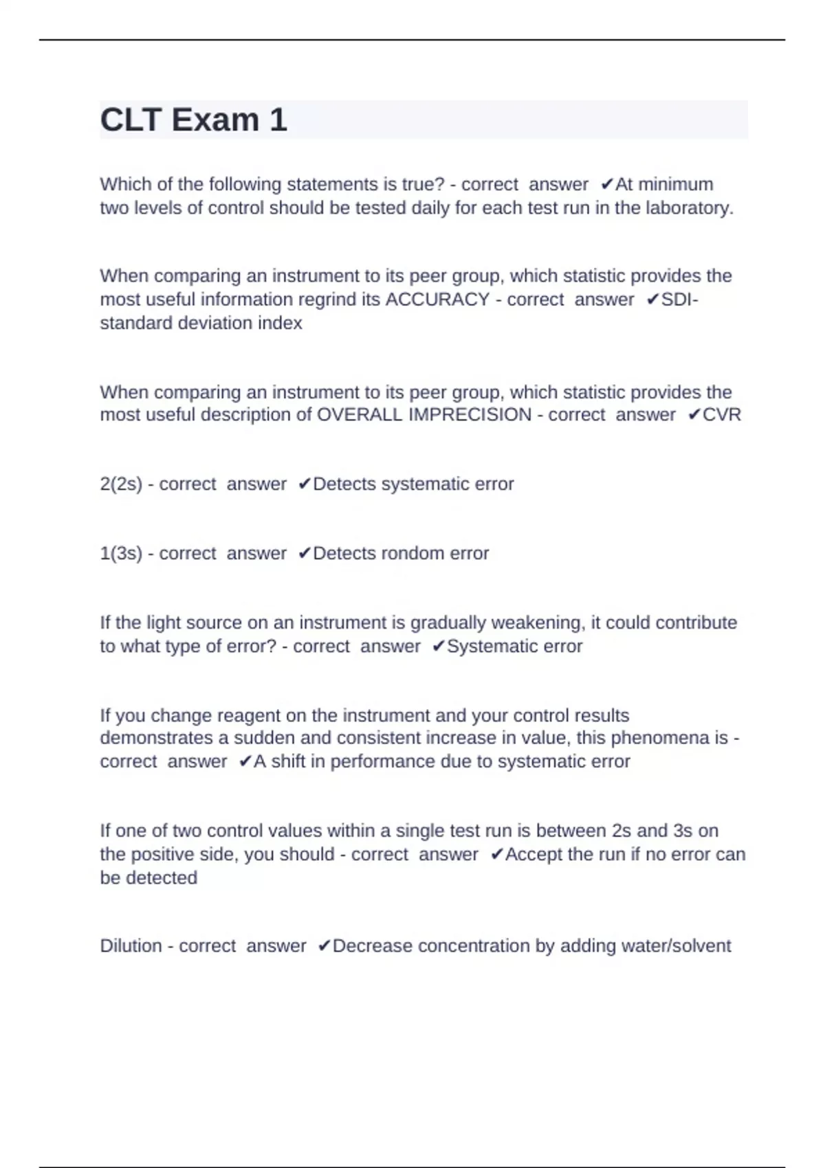 CLT Exam 1 questions and answers rated A+ 2024 - CLT - Stuvia US