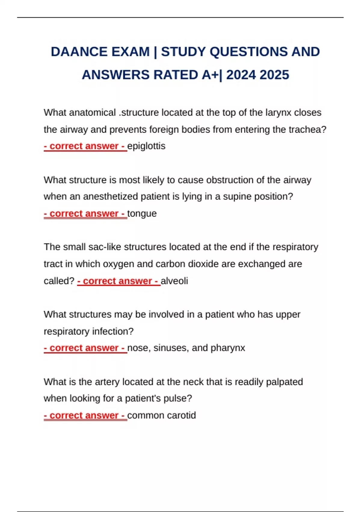 DAANCE EXAM | STUDY QUESTIONS AND ANSWERS RATED A+| - DAANCE - Stuvia US