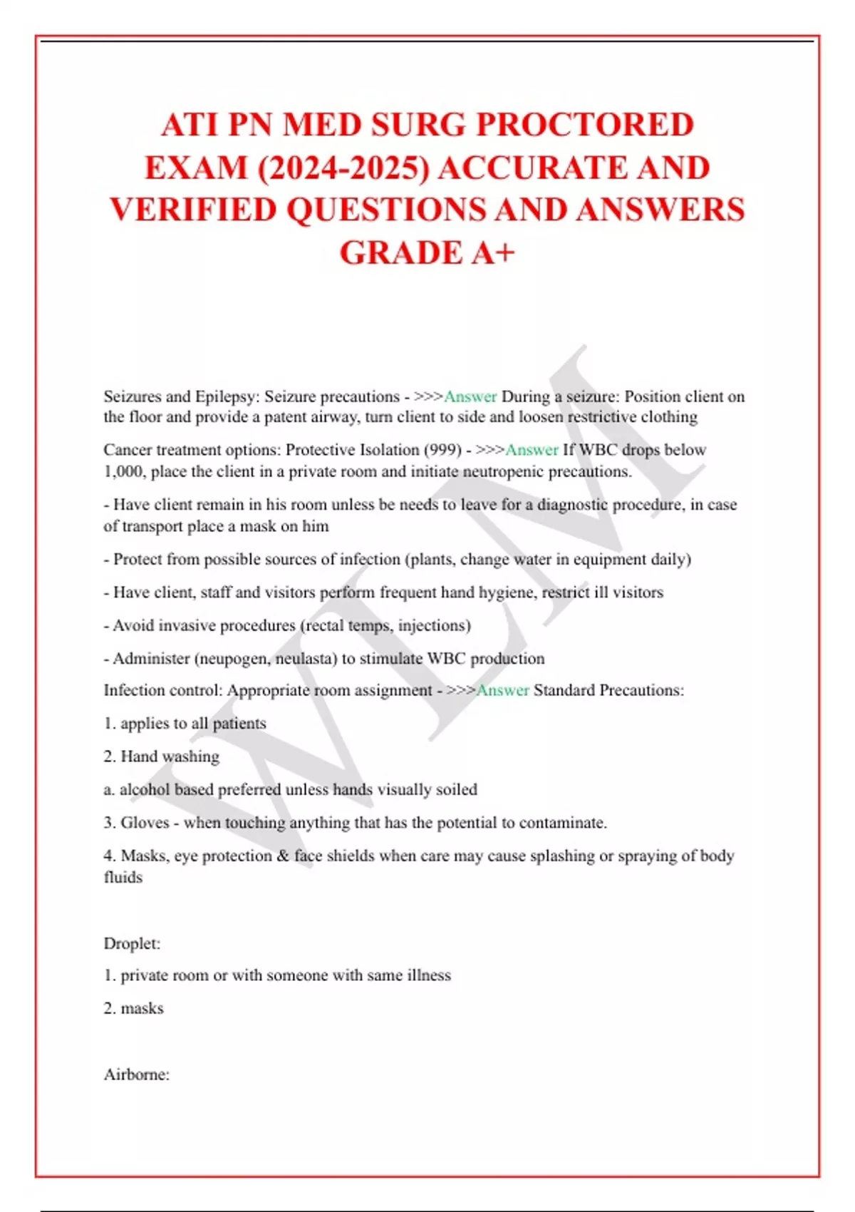 ATI PN MED SURG PROCTORED EXAM () ACCURATE AND VERIFIED QUESTIONS AND ANSWERS - ATI PN MED SURG ...