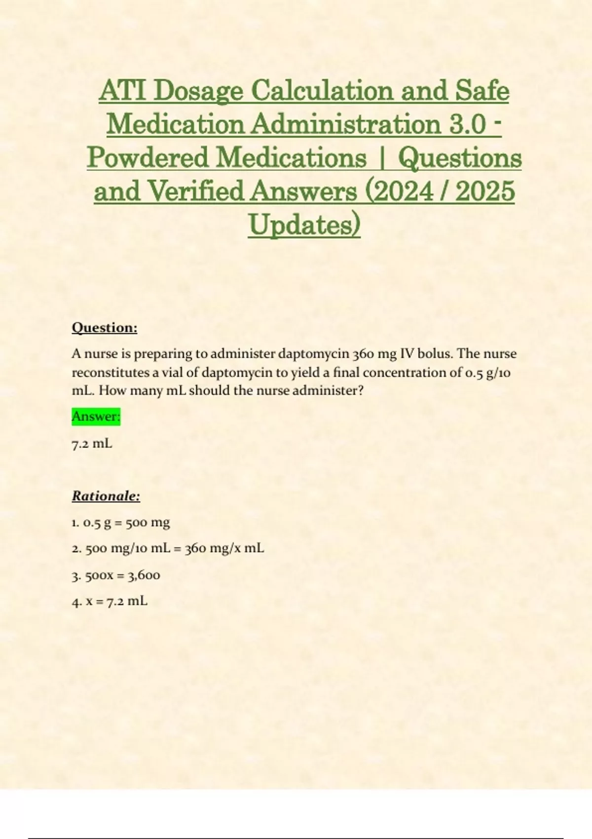ATI Dosage Calculation and Safe Medication Administration 3.0 ...