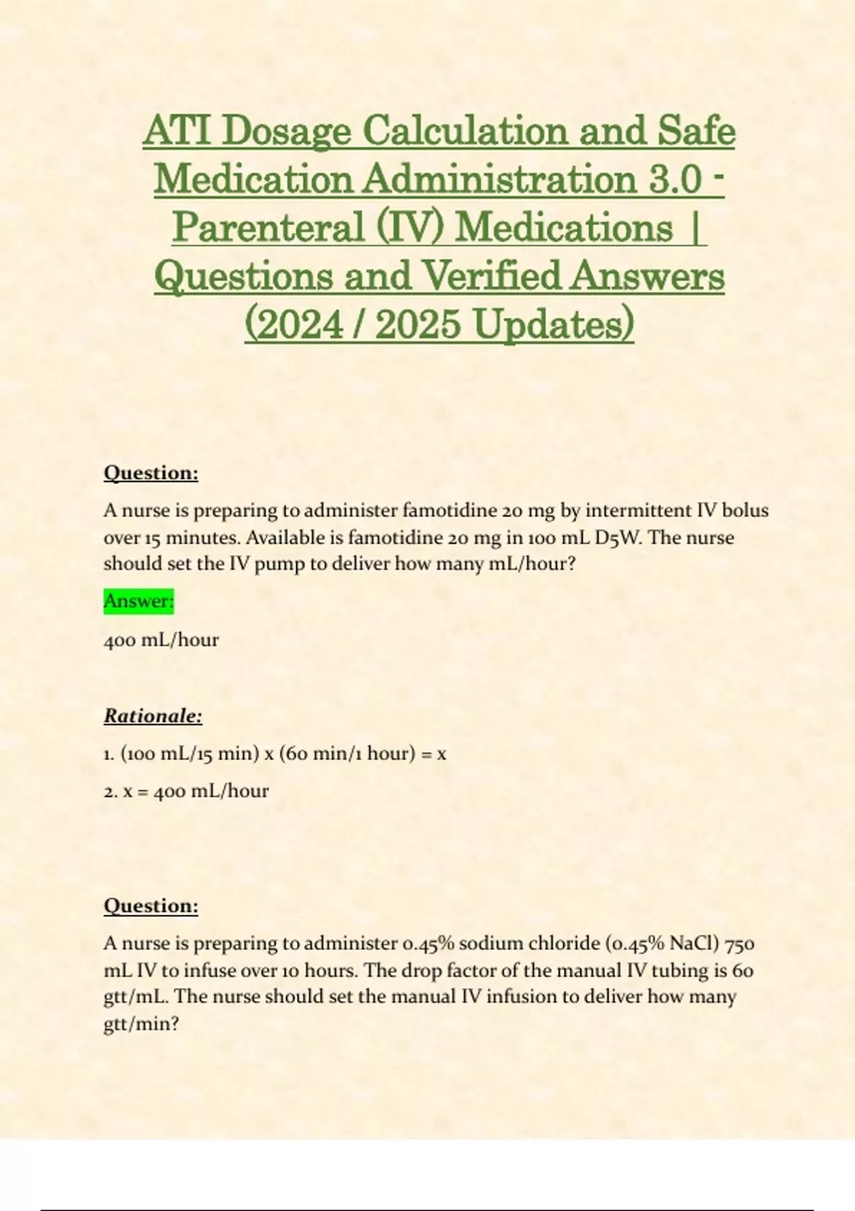 ATI Dosage Calculation and Safe Medication Administration 3.0 ...