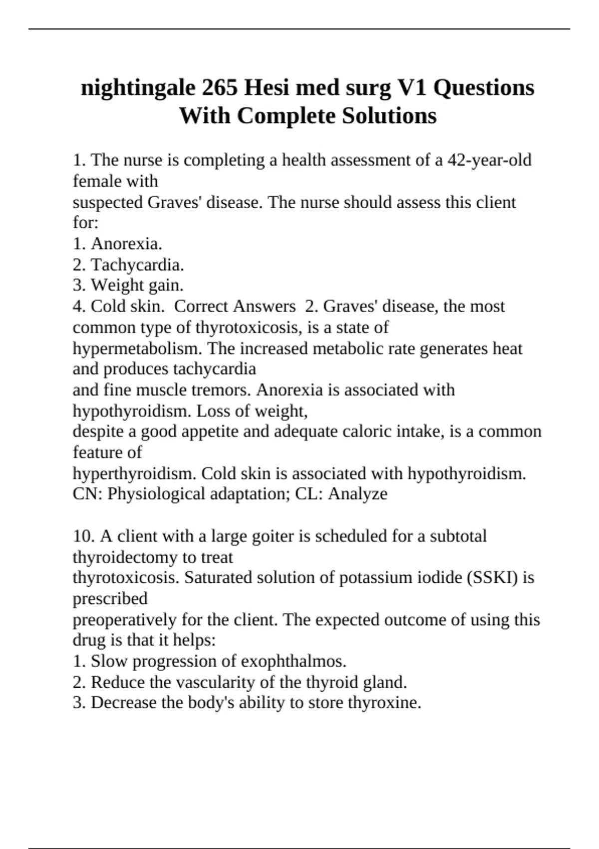 nightingale 265 Hesi med surg V1 Questions With Complete Solutions ...