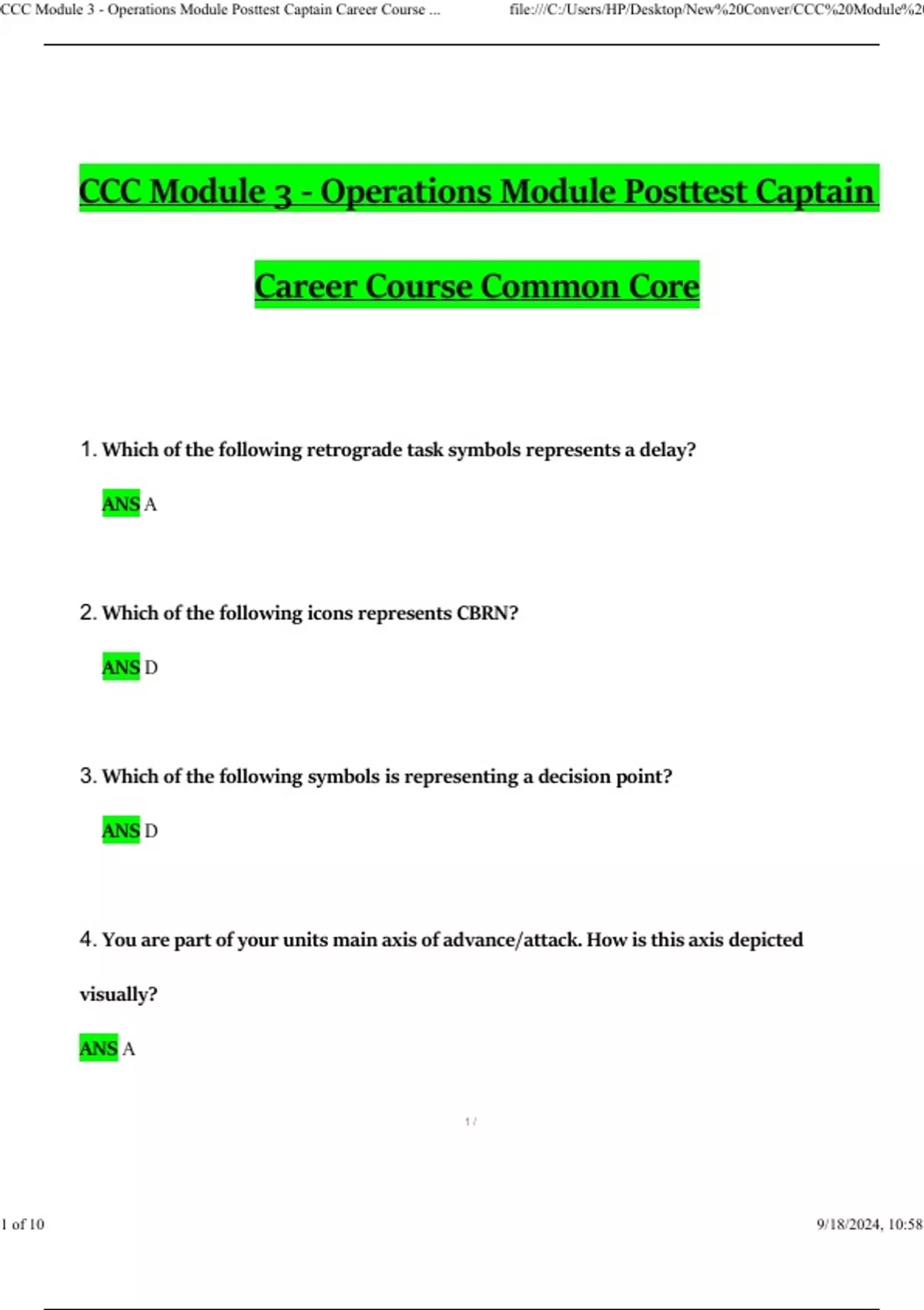 Ccc Module 3 Operations Module Posttest Captain Career Course Common Core Complete Questions