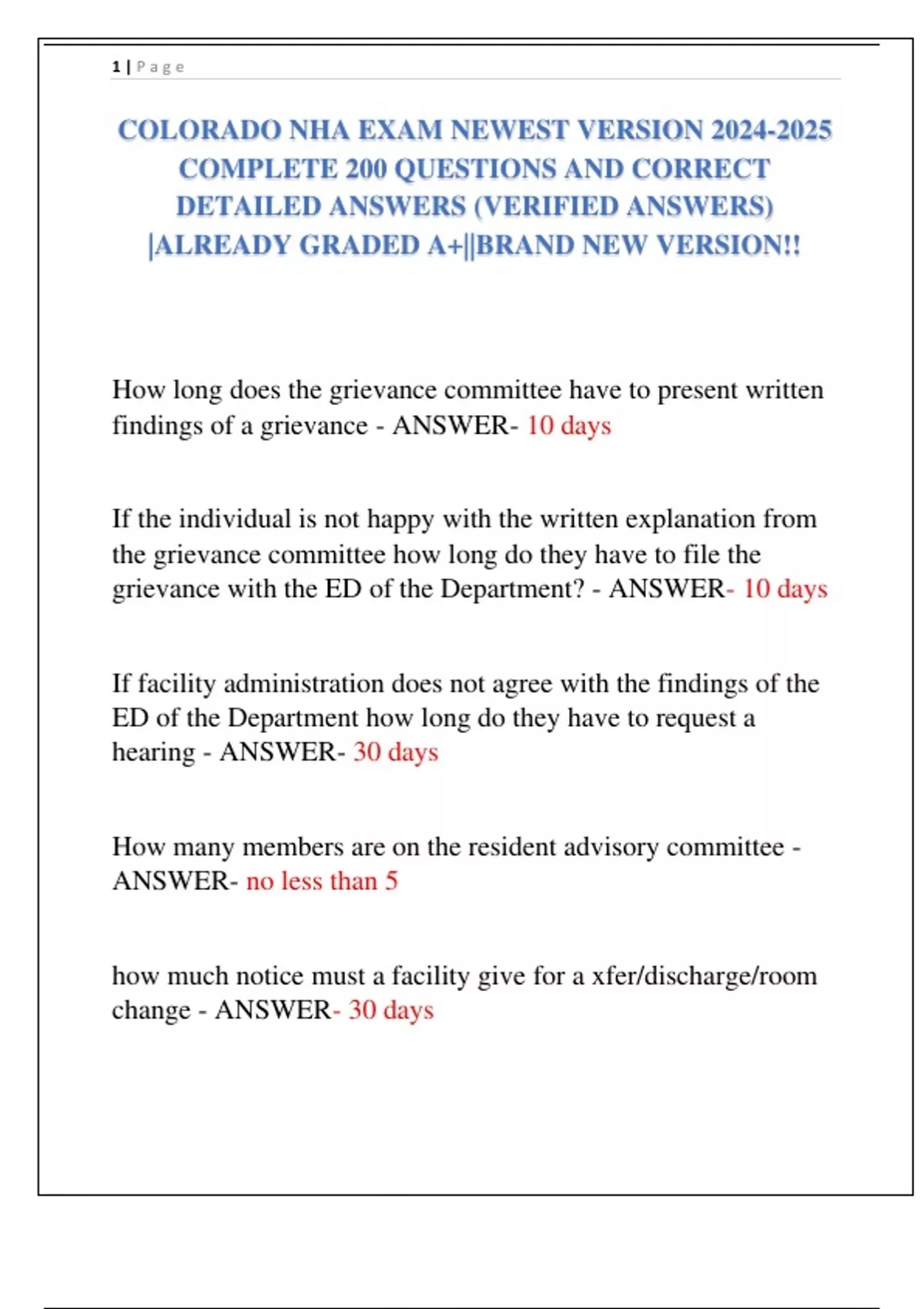 COLORADO NHA EXAM NEWEST VERSION COMPLETE 200 QUESTIONS AND CORRECT ...