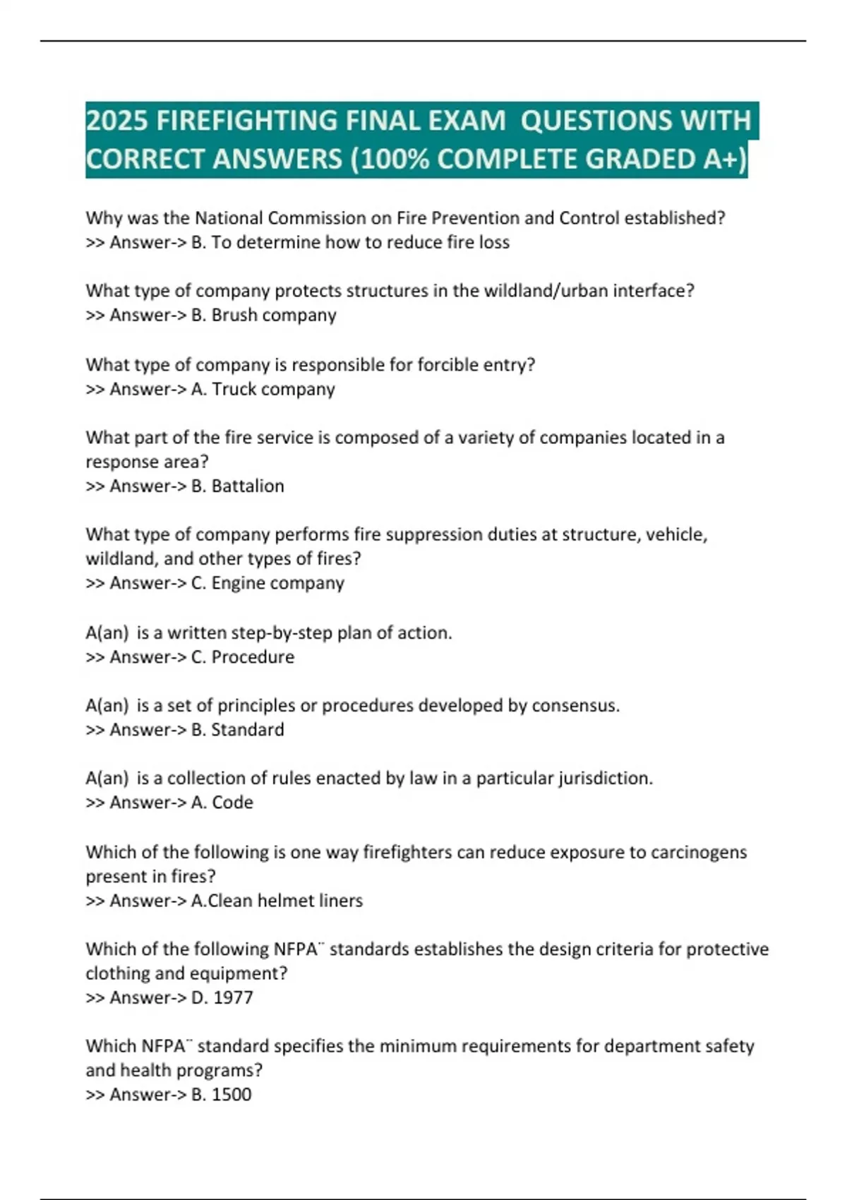 2025 FIREFIGHTING FINAL EXAM QUESTIONS WITH CORRECT ANSWERS (100% ...