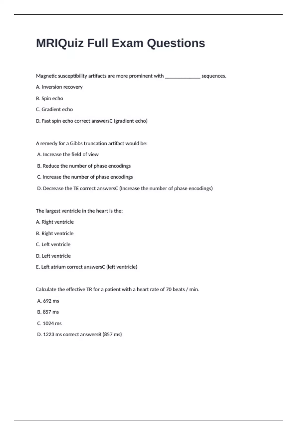 MRIQuiz Full Exam Questions 2024/2025 with 100% correct answers - MRIQ ...