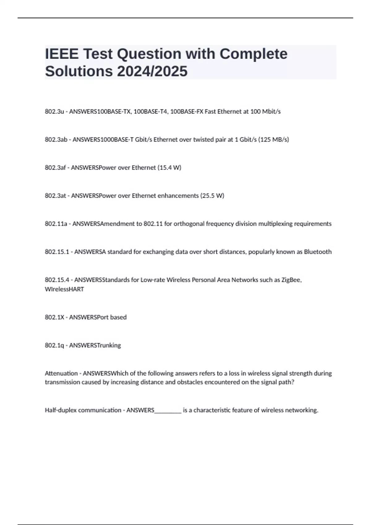 IEEE Test Question with Complete Solutions 2024/2025 - IEEE - Stuvia US