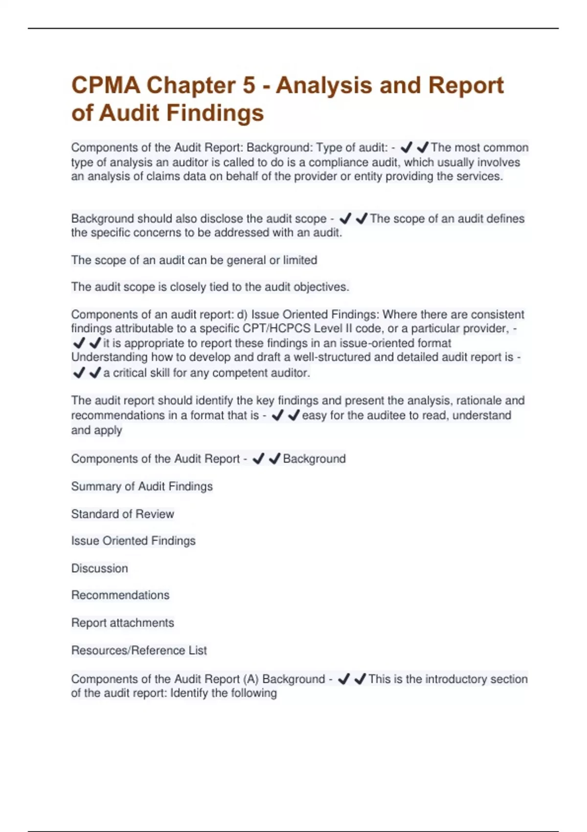 CPMA Chapter 5 - Analysis and Report of Audit Findings Questions And ...