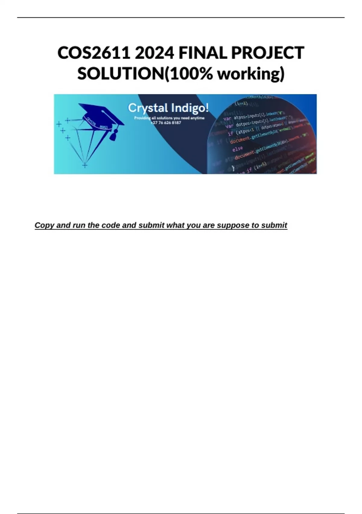 COS2611 Final Project 2024 solution - Programming: Data Structures (COS2611) - Stuvia SA