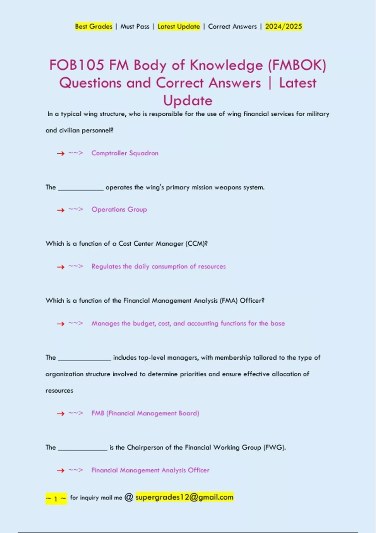 FOB105 FM Body of Knowledge (FMBOK) Questions and Correct Answers ...