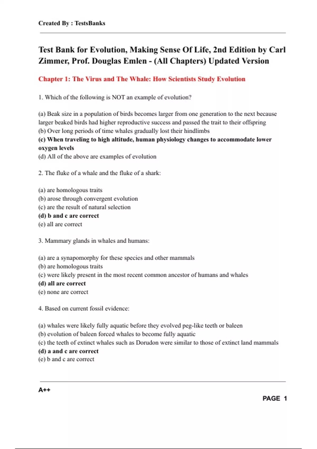 Test Bank for Evolution, Making Sense Of Life, 2nd Edition by Carl ...