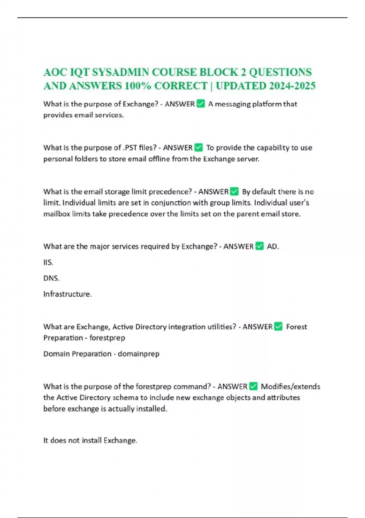 AOC IQT SYSADMIN COURSE BLOCK 2 QUESTIONS AND ANSWERS 100% CORRECT ...