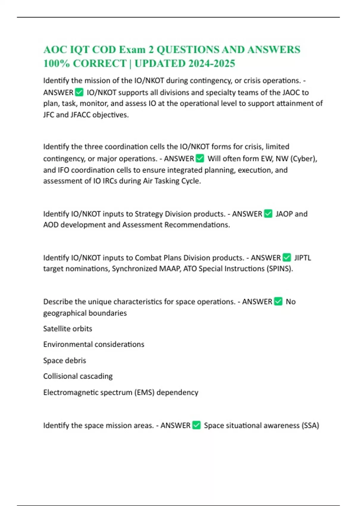 AOC IQT COD Exam 2 QUESTIONS AND ANSWERS 100% CORRECT | UPDATED - AOC ...