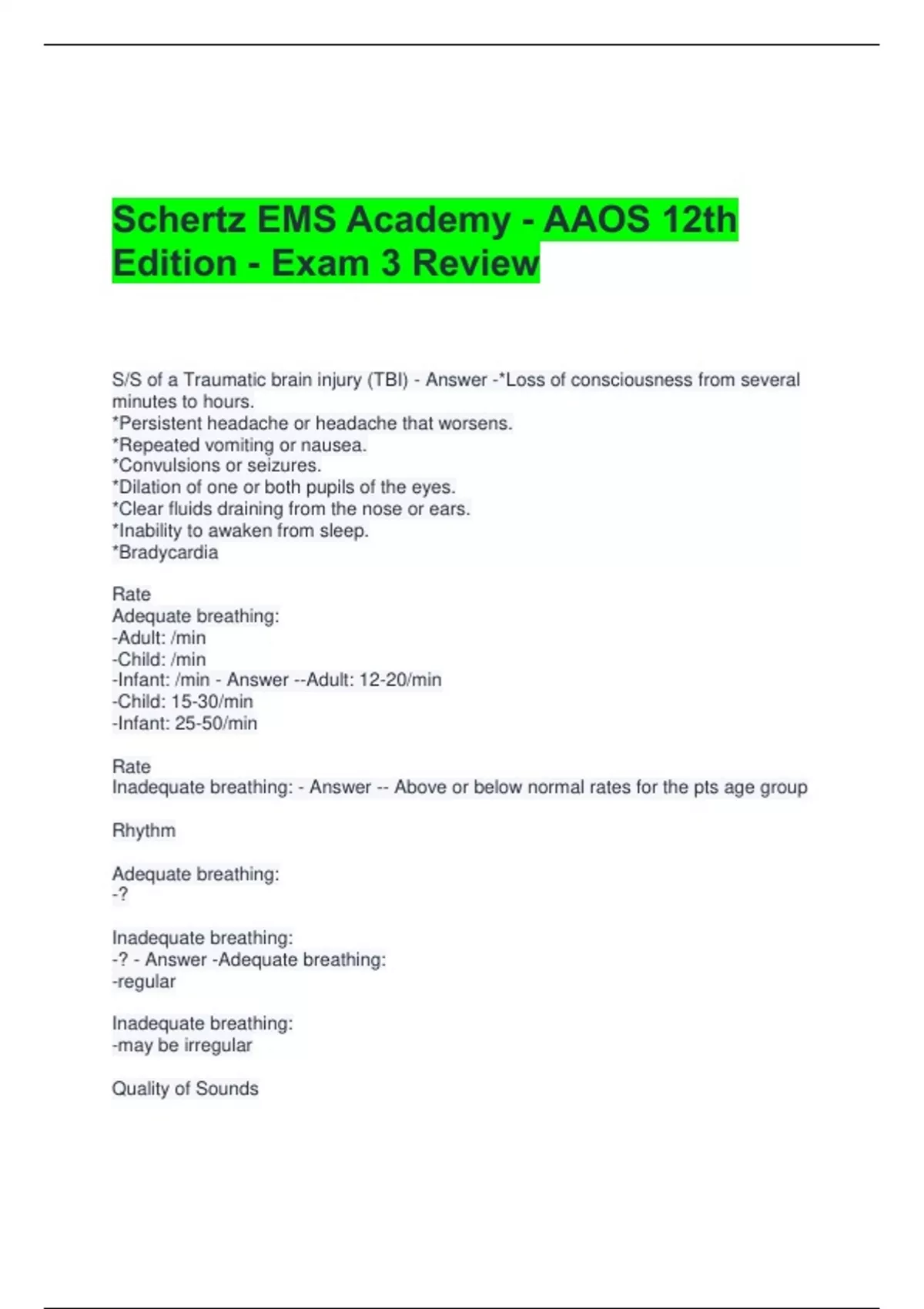 Schertz EMS Academy - AAOS 12th Edition - Exam 3 Review Questions and ...