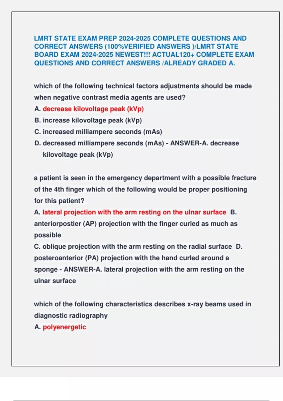 LMRT STATE EXAM PREP COMPLETE QUESTIONS AND CORRECT ANSWERS (100 ...