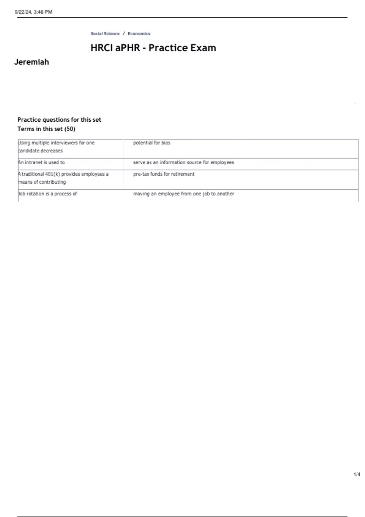 HRCI aPHR - Practice Exam Flashcards _ WITH COMPLETE SOLUTIONS 100 ...