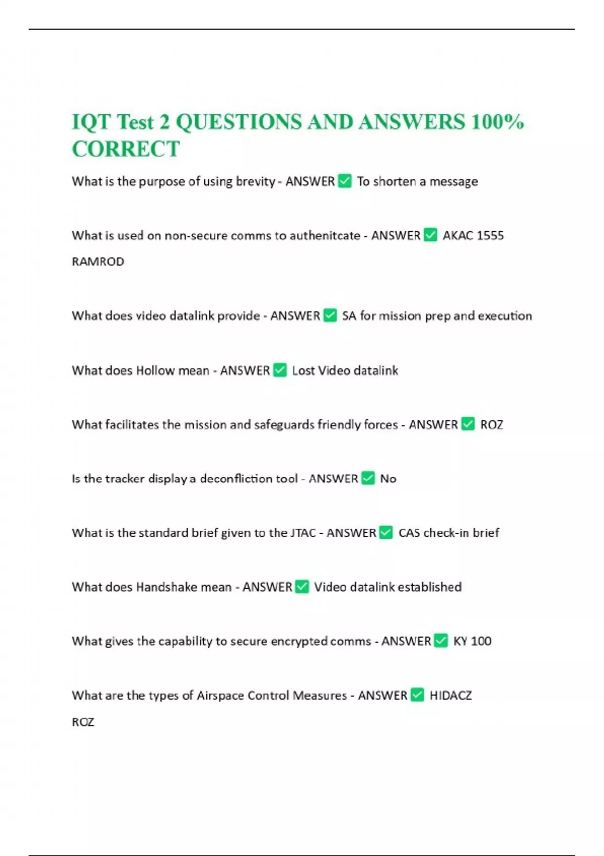 IQT Test 2 QUESTIONS AND ANSWERS 100% CORRECT - AOC IQT - Stuvia US
