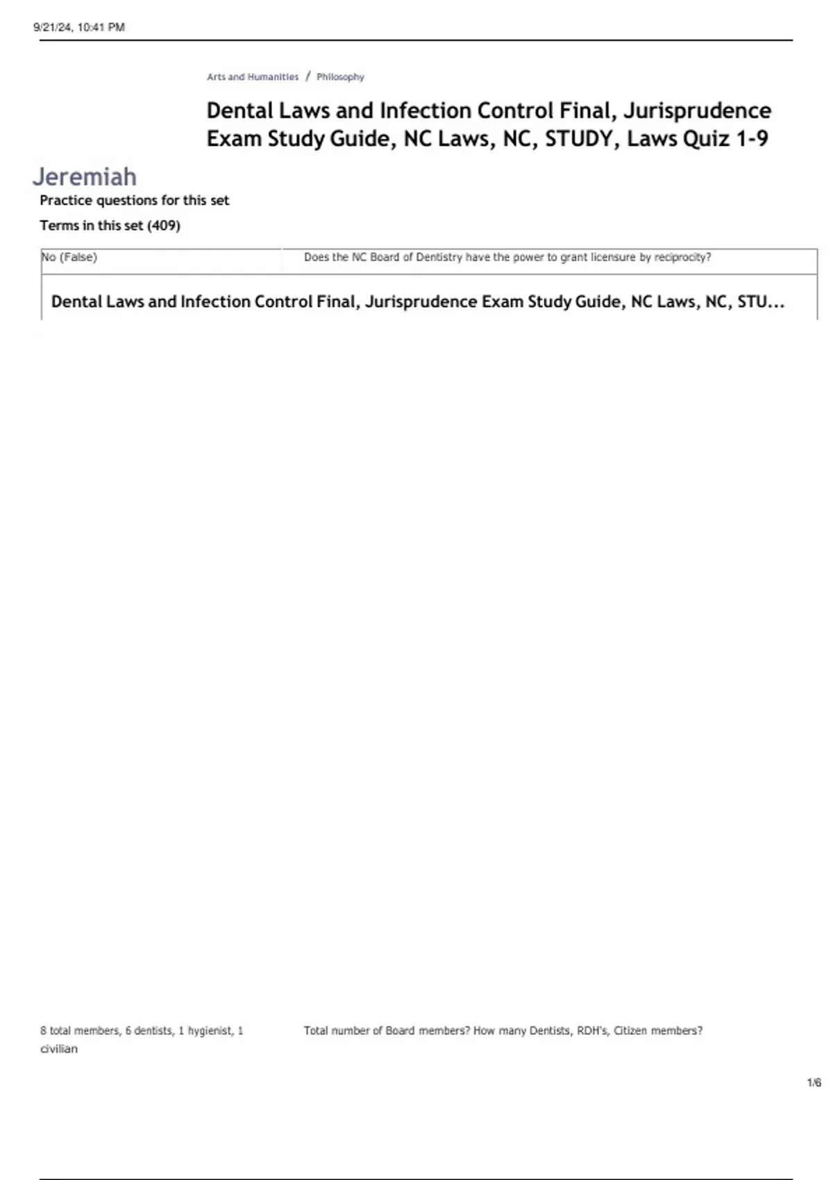 Dental Laws and Infection Control Final, Jurisprudence Exam Study Guide ...