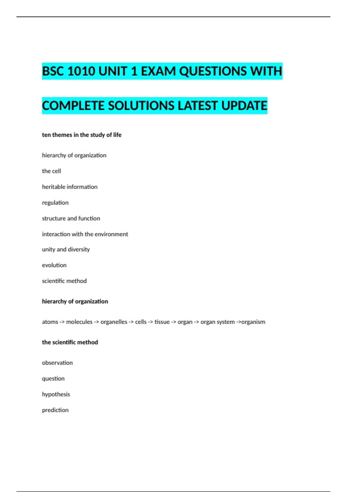 BSC 1010 UNIT 1 EXAM QUESTIONS WITH COMPLETE SOLUTIONS LATEST UPDATE ...