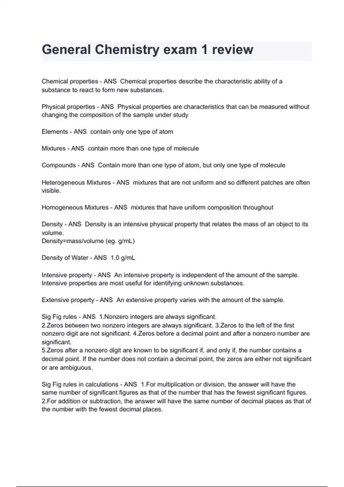 General Chemistry exam 1 review 2024/2025 Questions With Completed ...