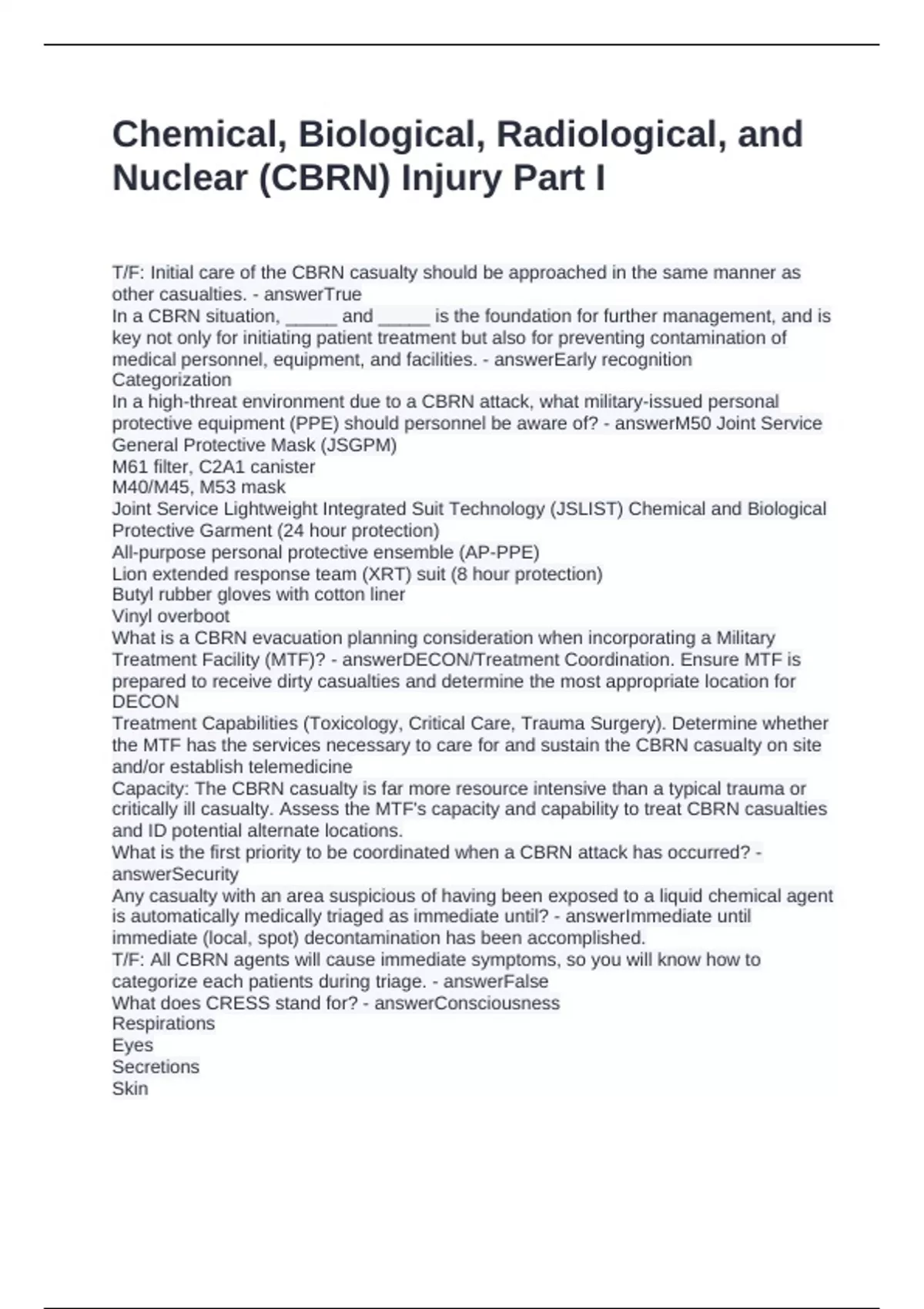 Chemical, Biological, Radiological, and Nuclear (CBRN) Injury Part I ...