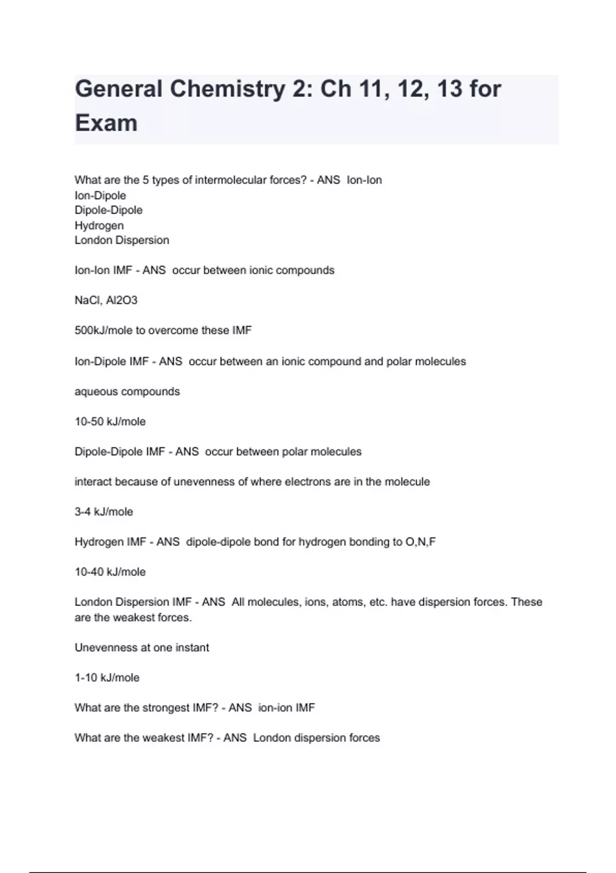 General Chemistry 2: Ch 11, 12, 13 for Exam of TEST BANK 2024/2025 ...