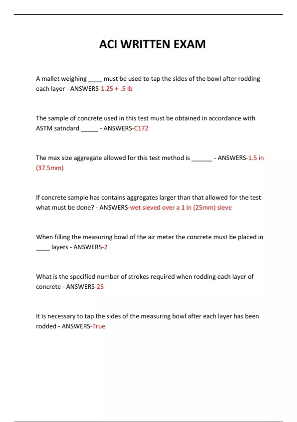 ACI WRITTEN EXAM QUESTIONS AND ANSWERS 2024 - ACI WRITTEN - Stuvia US