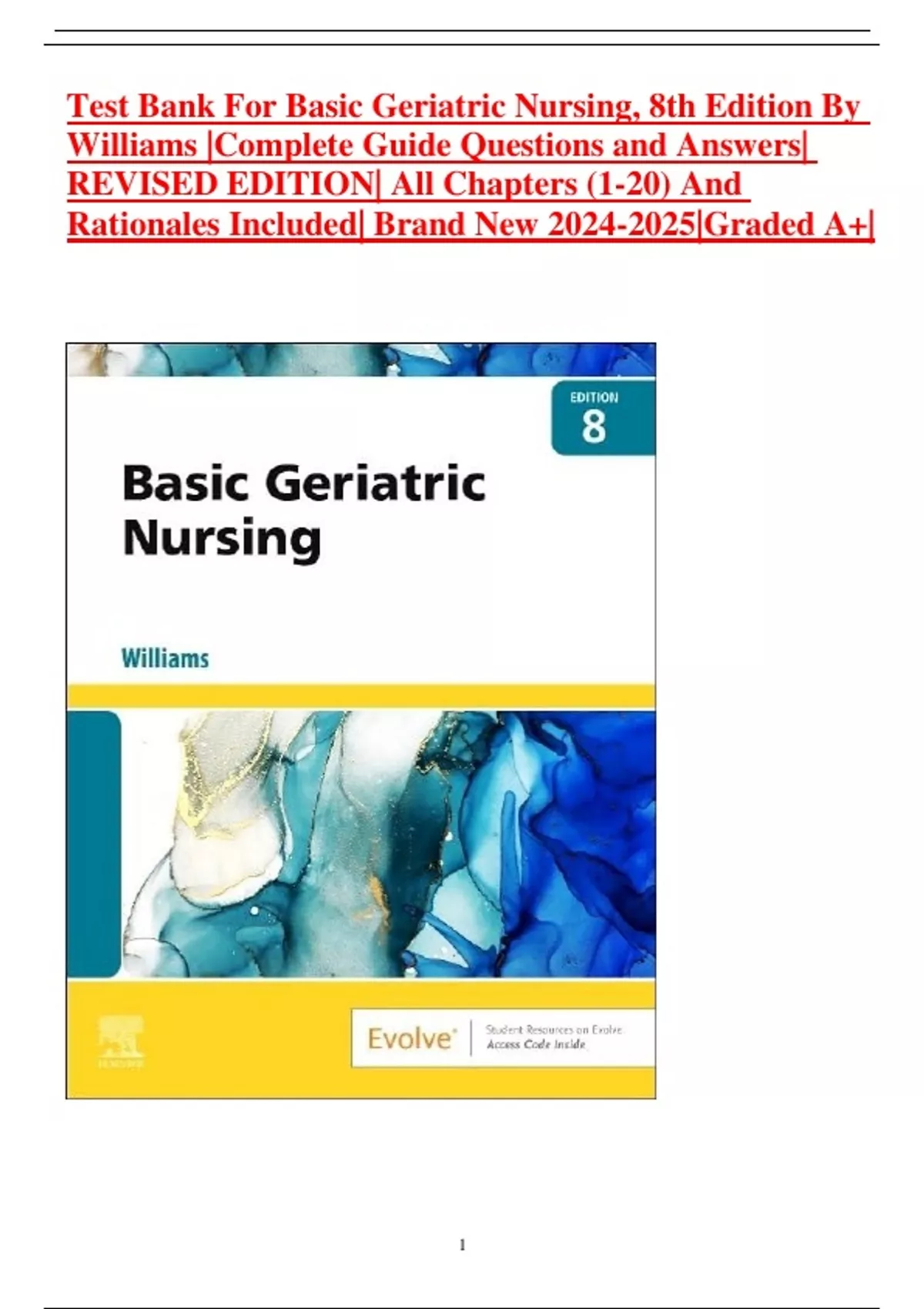 Test Bank For Basic Geriatric Nursing, 8th Edition By Williams ...