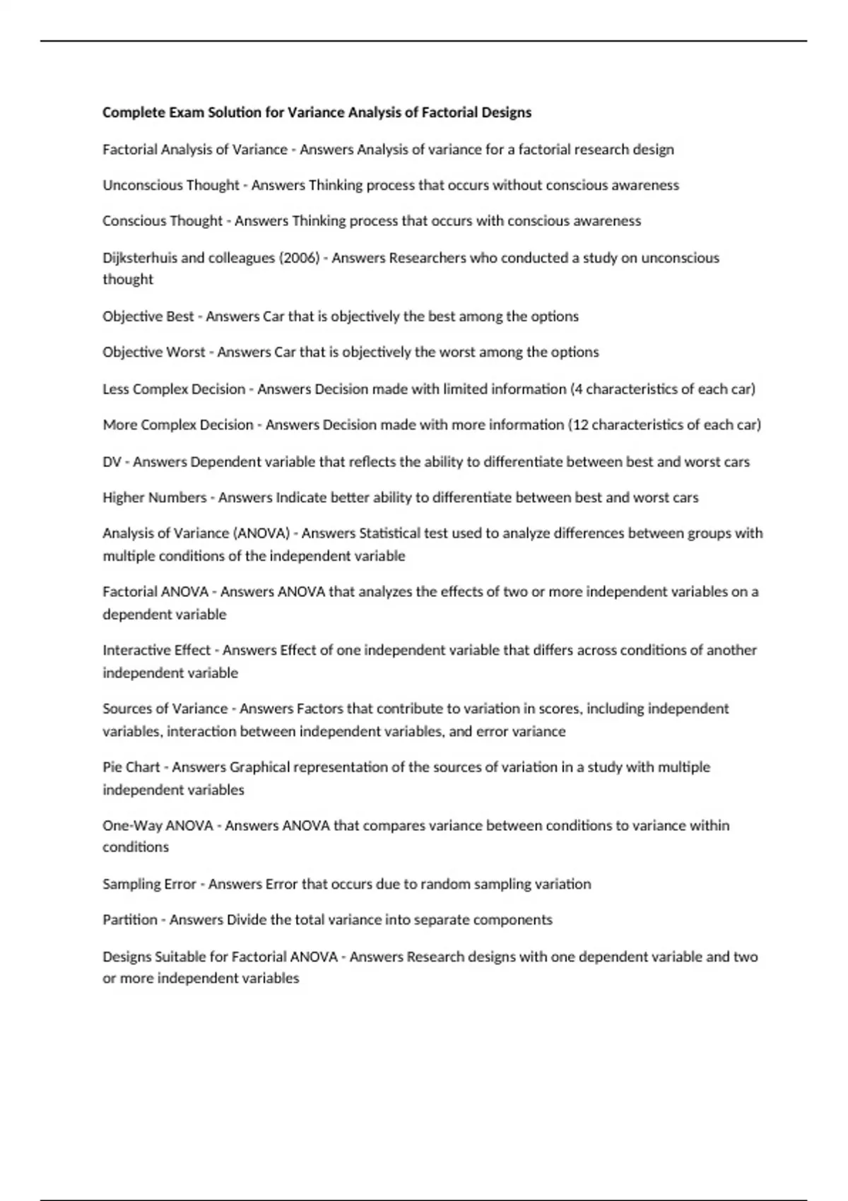 Complete Exam Solution For Variance Analysis Of Factorial Designs Factorial Analysis Of Variance