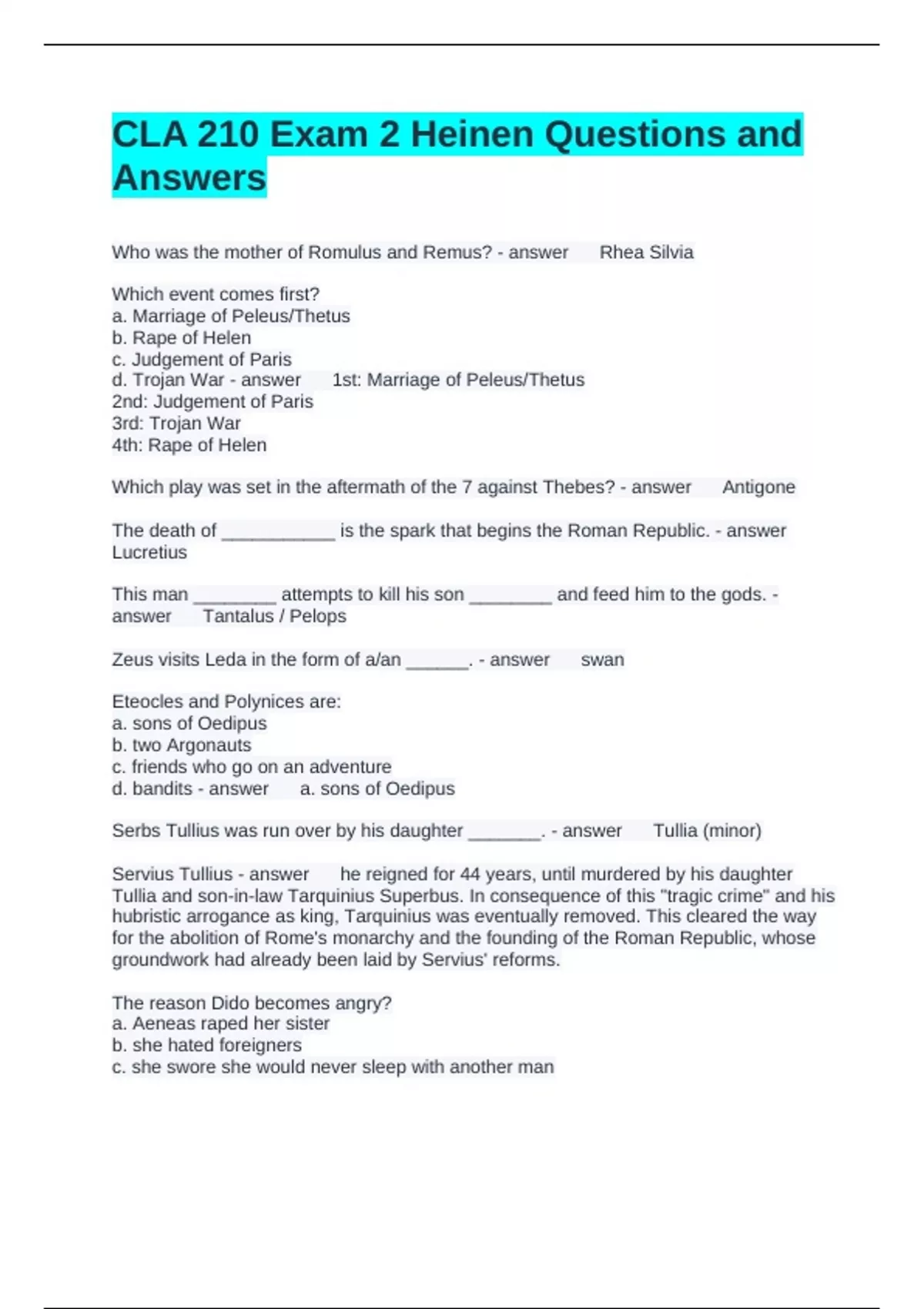 CLA 210 Exam 2 Heinen Questions and Answers - CLA210 - Stuvia US
