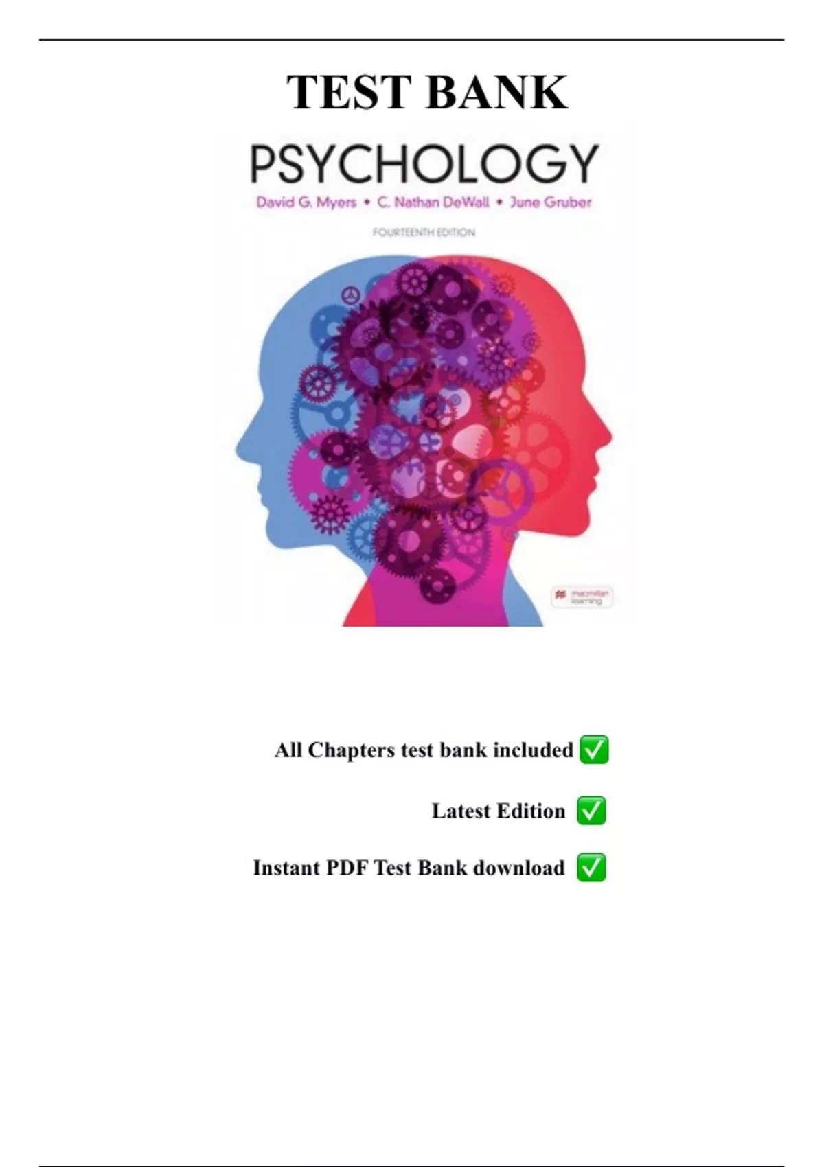 Test Bank for Psychology, 14th Edition by David G. Myers | Complete ...