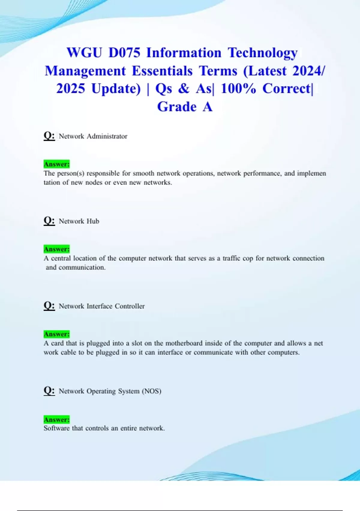 WGU D075 Information Technology Management Essentials Terms (Latest ...