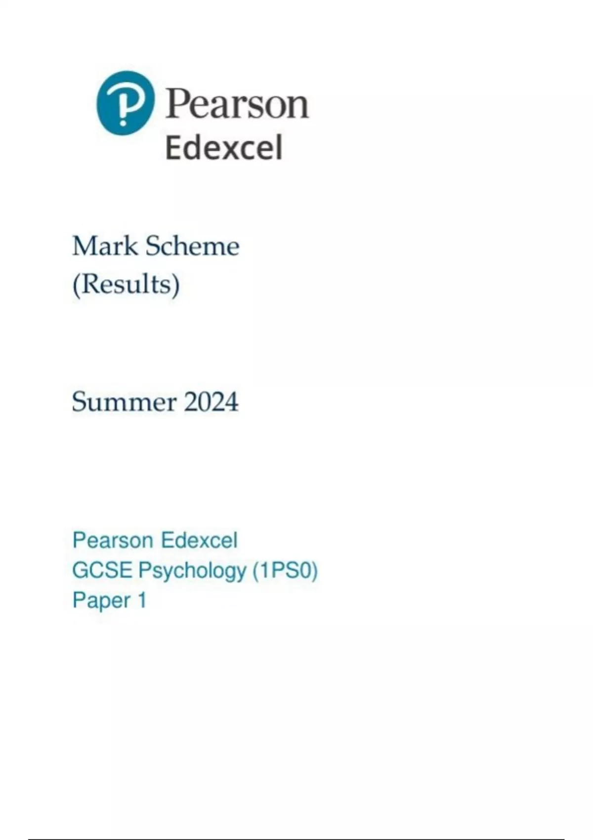 EDEXCEL GCSE Psychology 1ps0 01 marking scheme may-june 2024 - Edexcel ...
