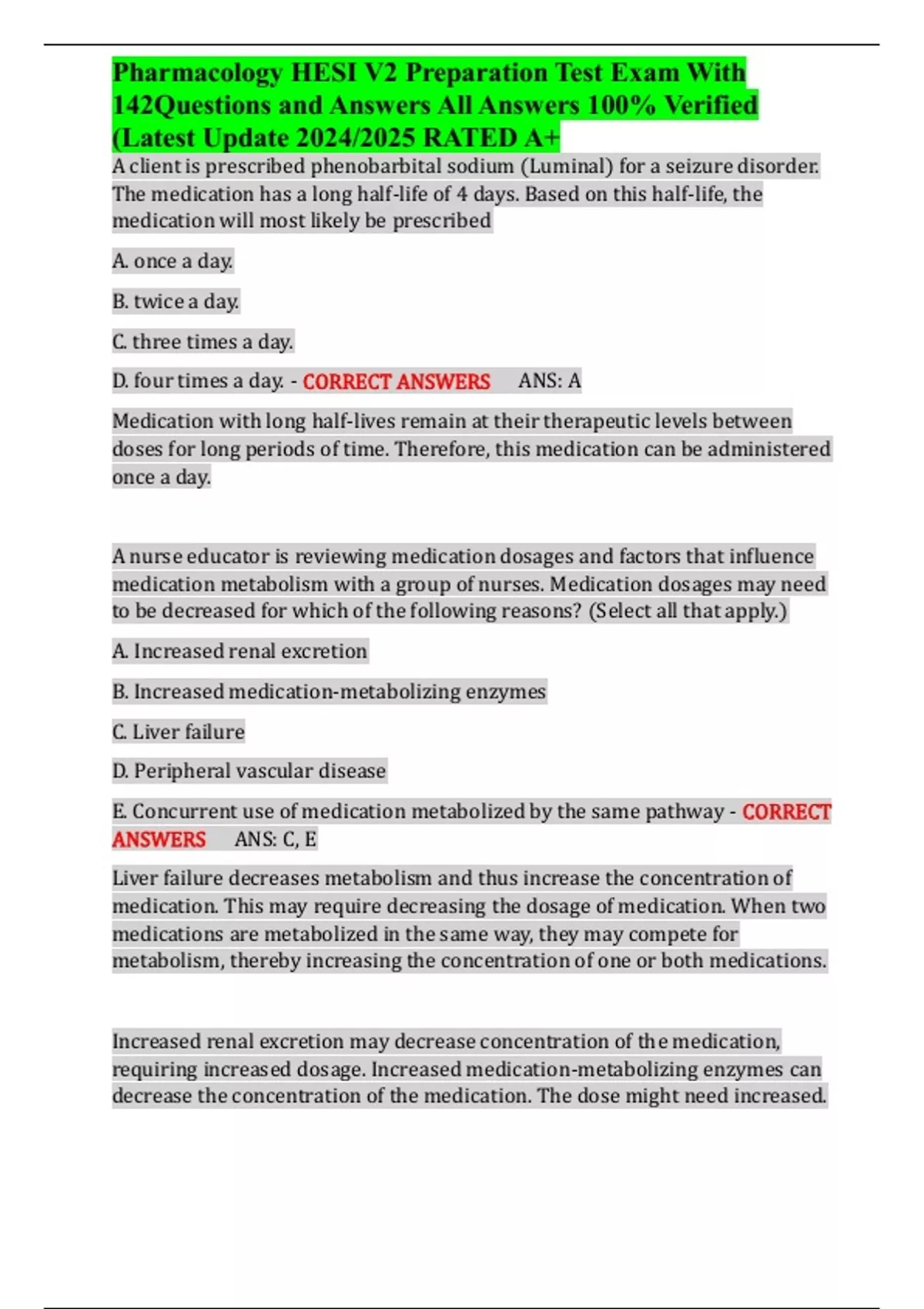 Pharmacology HESI V2 Preparation Test Exam With 142 Questions and ...