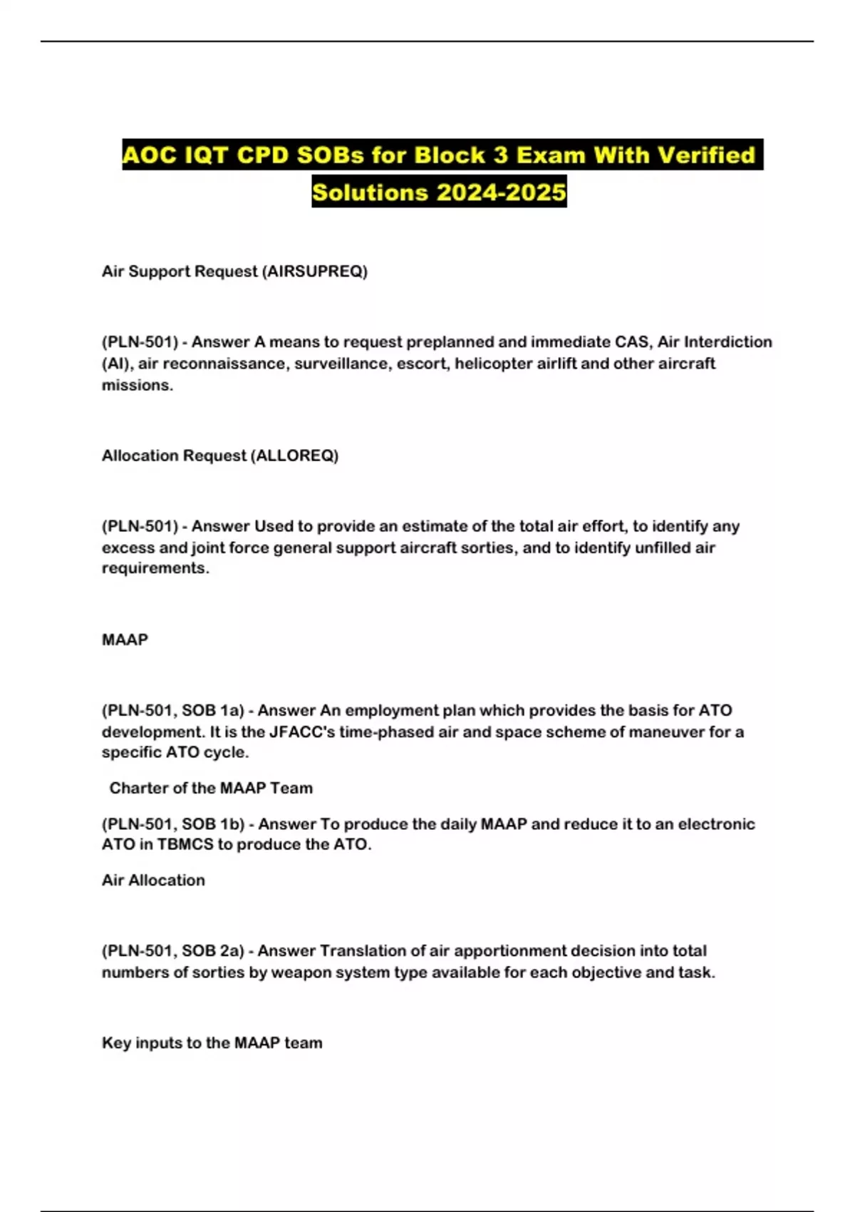 AOC IQT CPD SOBs for Block 3 Exam With Verified Solutions - AOC IQT CPD ...