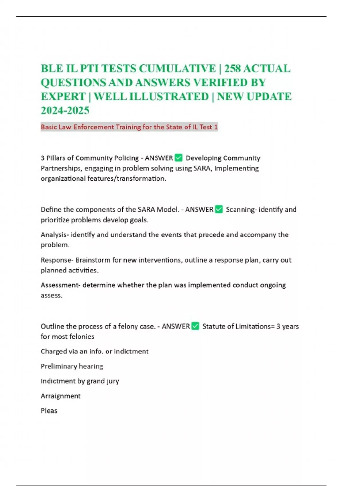 BLE IL PTI TESTS CUMULATIVE | 258 ACTUAL QUESTIONS AND ANSWERS VERIFIED ...