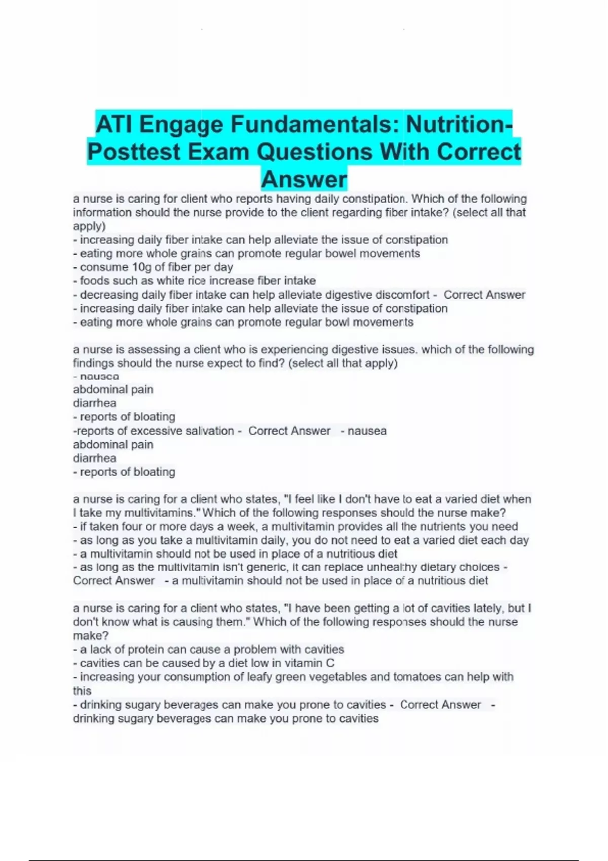 ATI Skills Module 3.0: Nutrition Exam Questions With Answer 2024/2025 ...