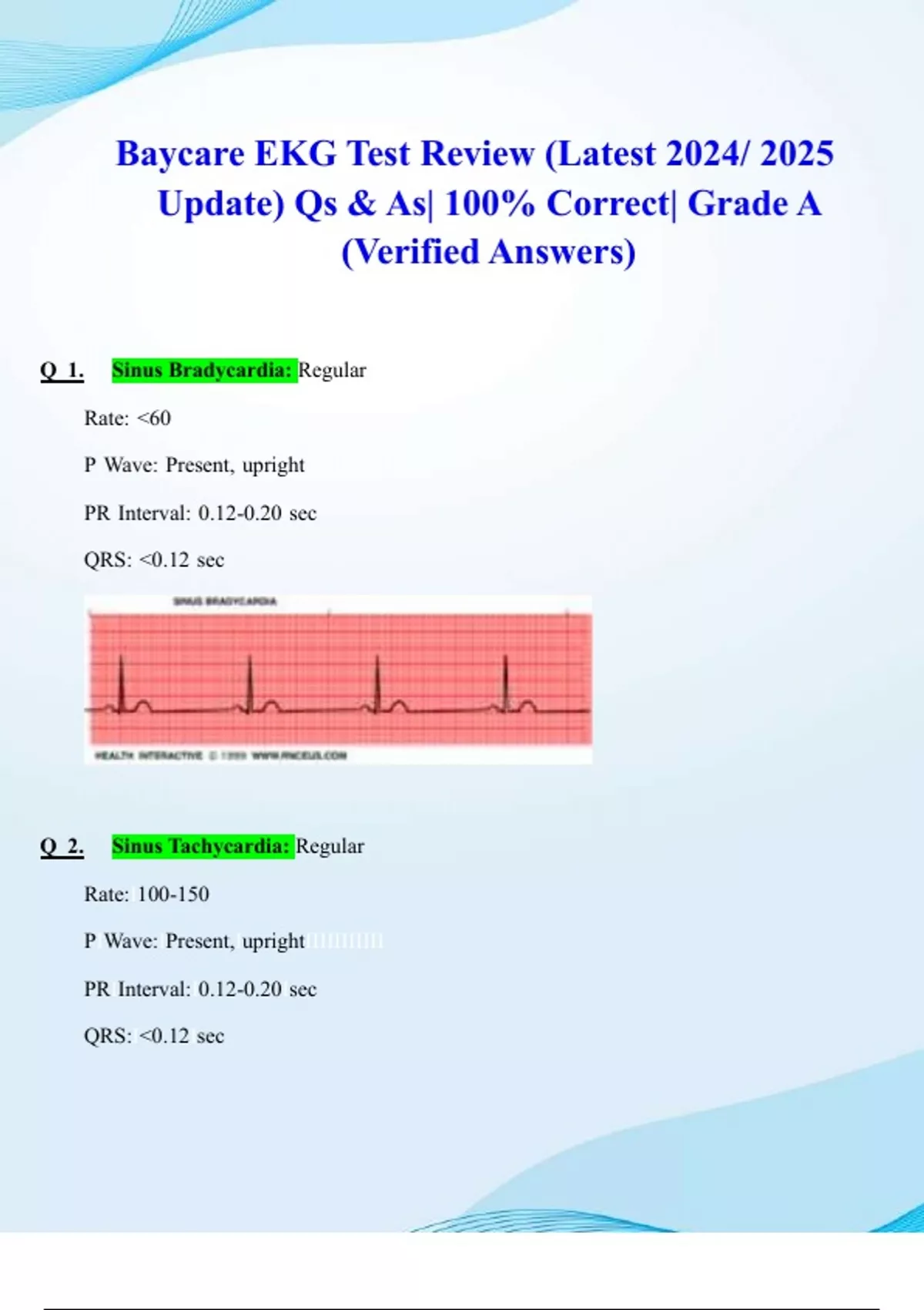 Baycare EKG Test Review (Latest 2024/ 2025 Update) Qs & As| 100% ...