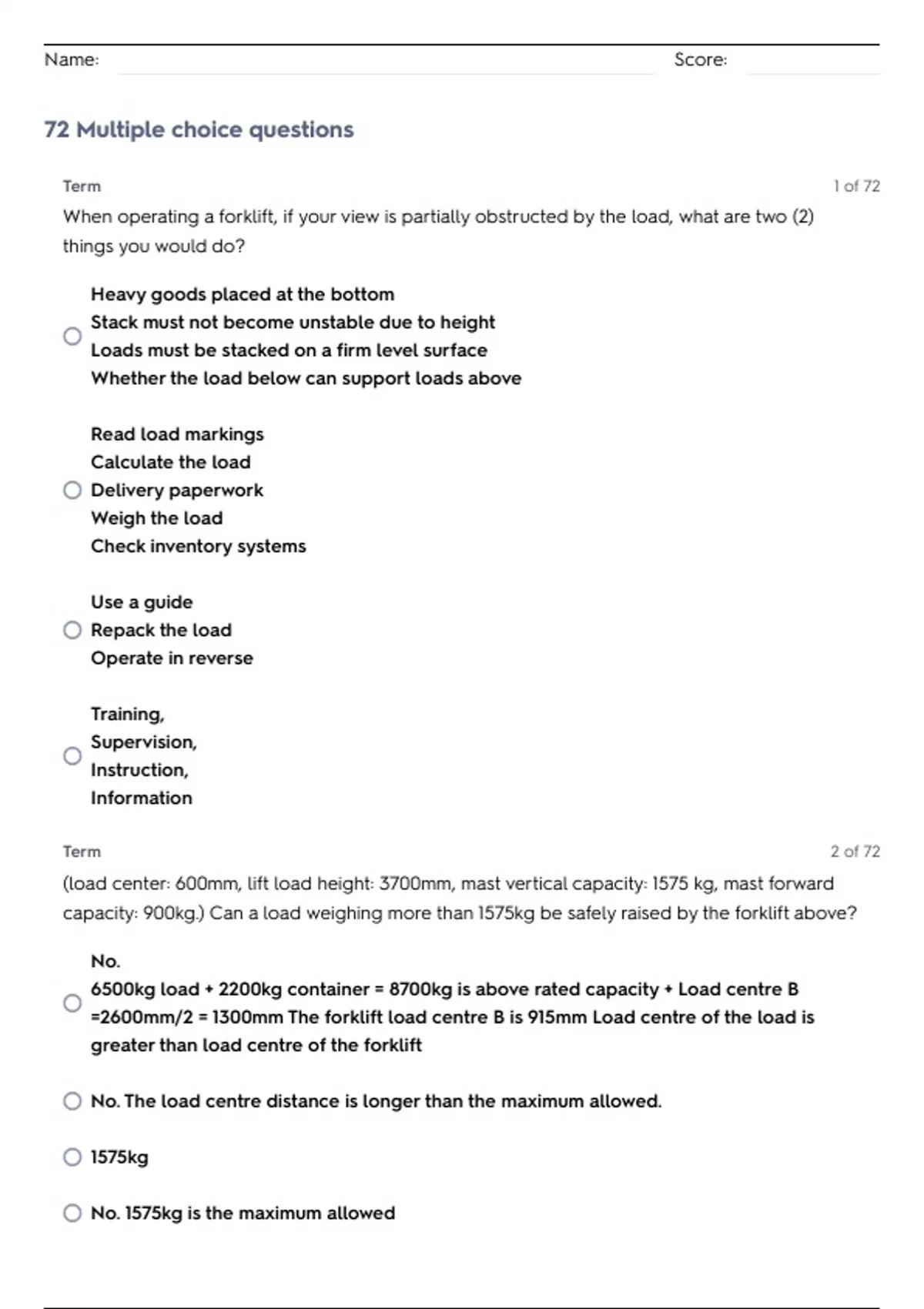 FORKLIFT LICENSE QUESTIONS AFT FORKLIFT TRAINING MANUAL V20 QUESTIONS ...
