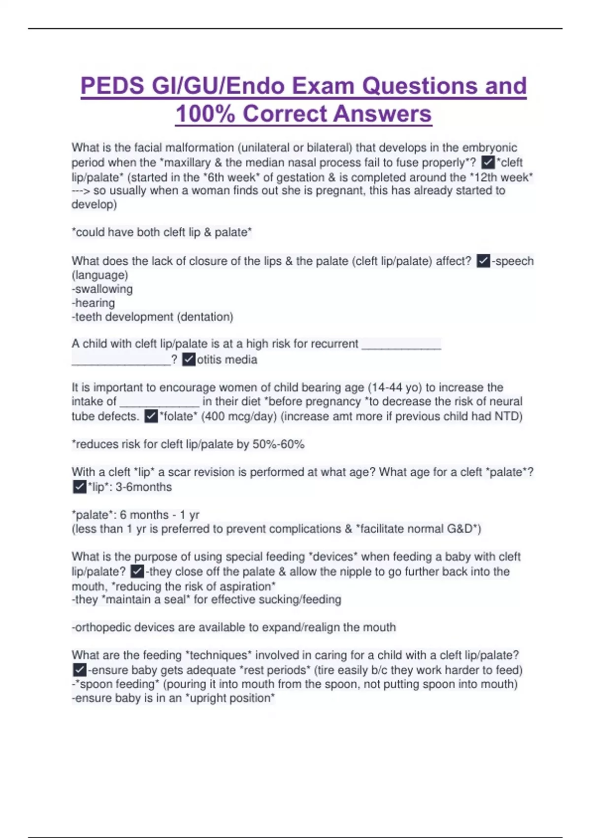 PEDS GI/GU/Endo Exam Questions and 100% Correct Answers - GU Peds ...